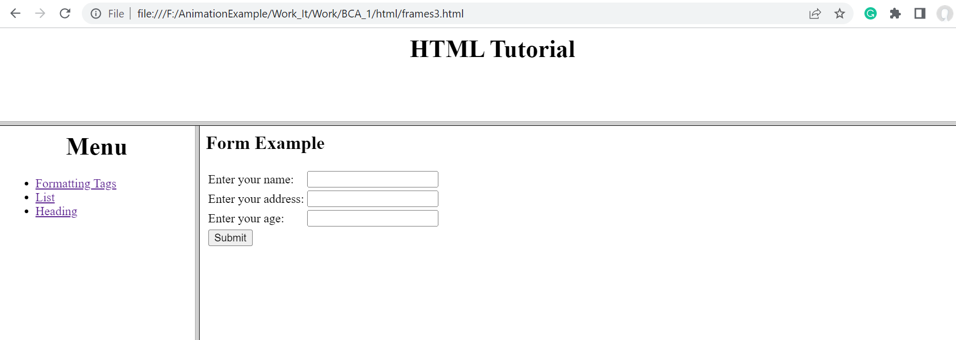More Examples of HTML Frames - Programmingempire